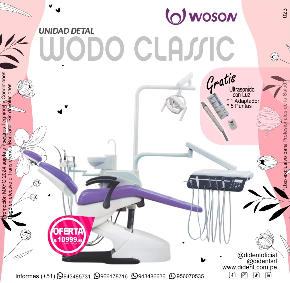 Unidad Dental Wodo Classic Woson + Gratis Ultrasonido con luz + 1 ...